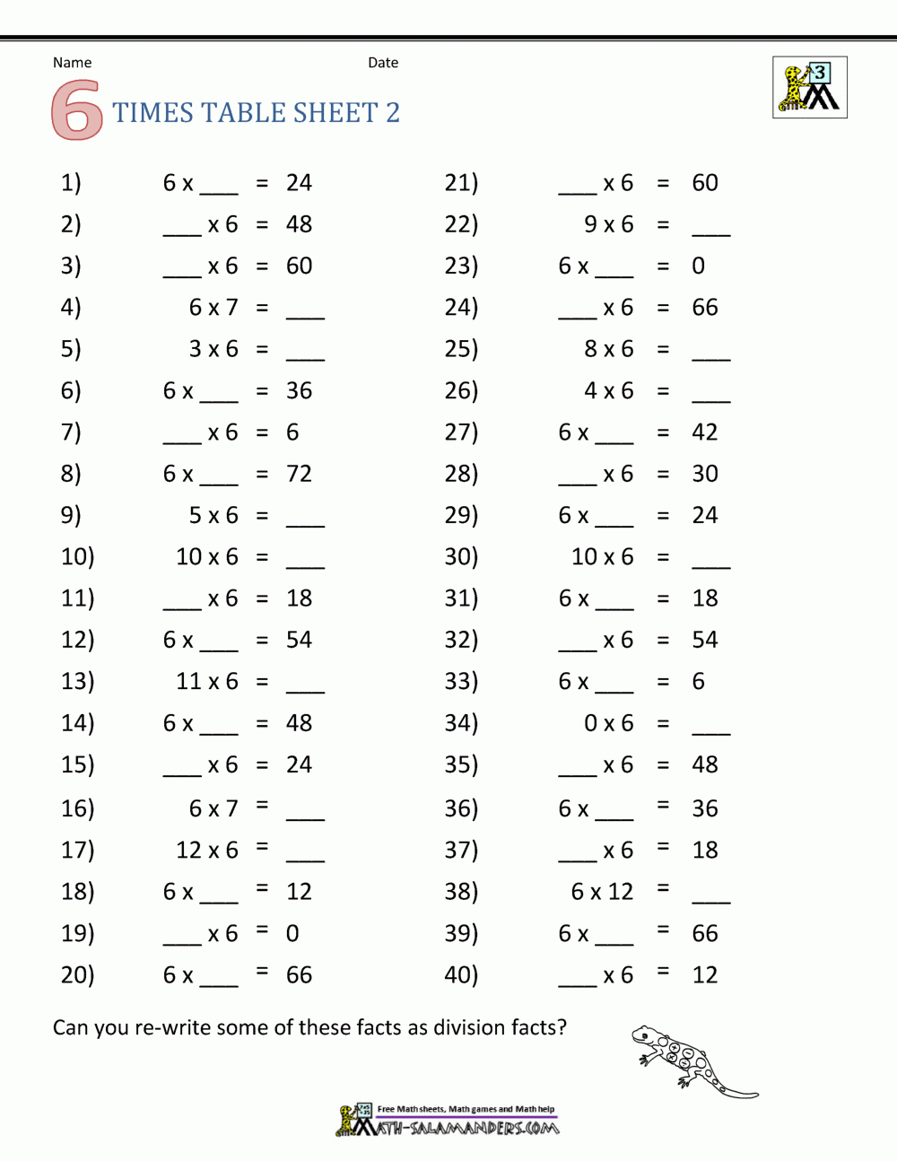 Math Salamander Multiplication Flash Cards Printable Multiplication